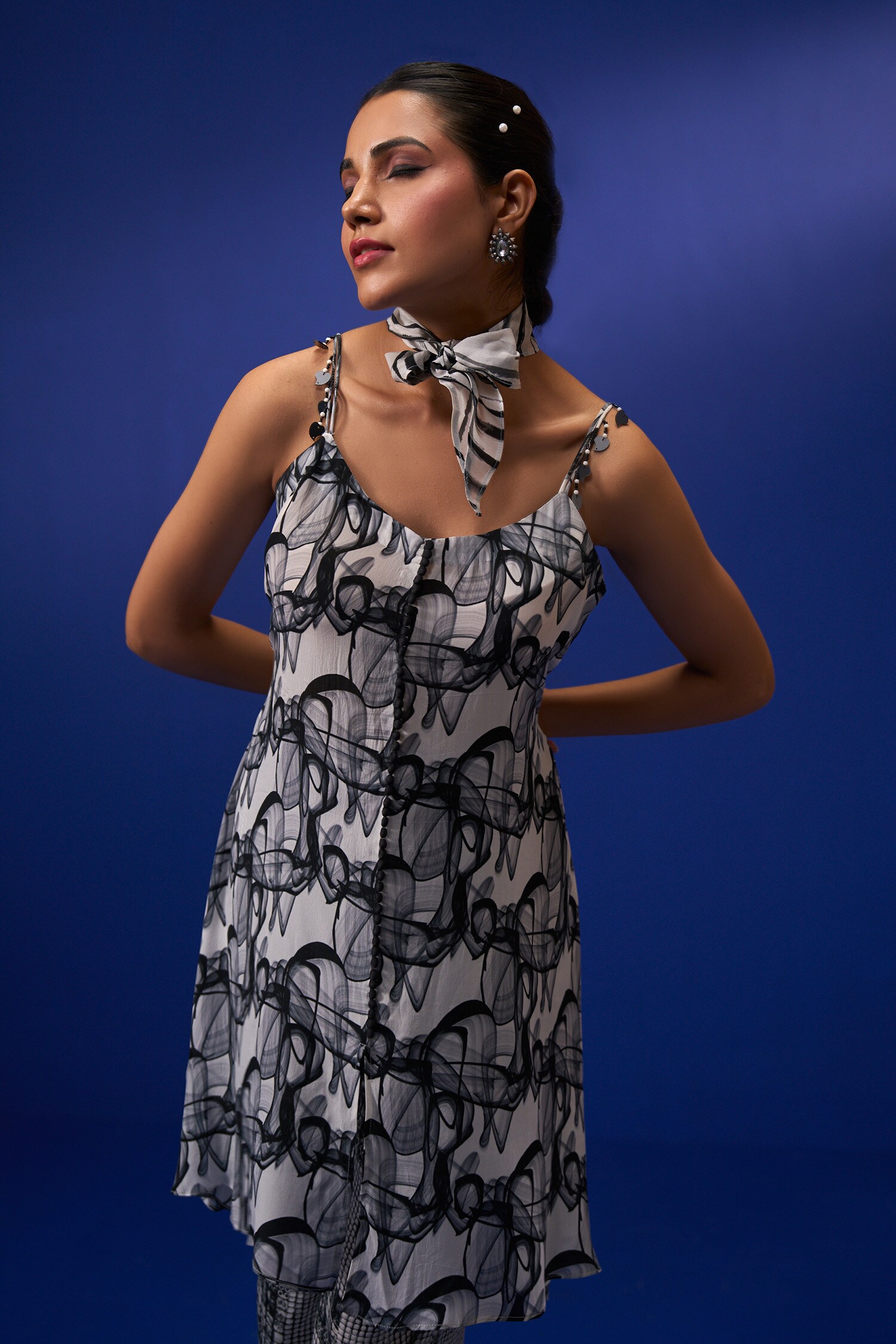 Buy Black Natural Crepe Print Helix Maze Round Neck Alana Kurta With ...