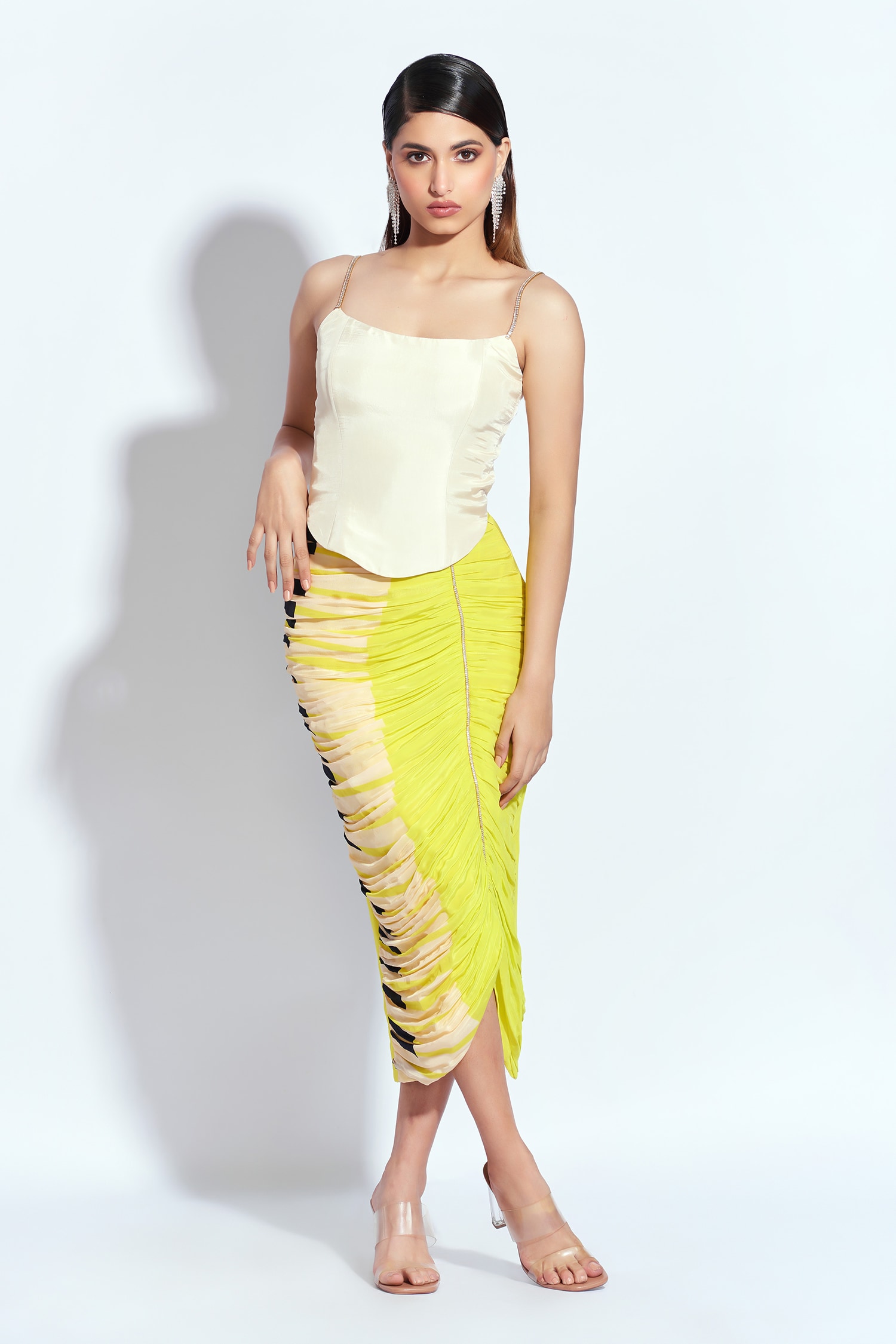 Buy Ivory Crepe Rhinestone Scoop Neck Shoulder Strap Corset With Skirt ...