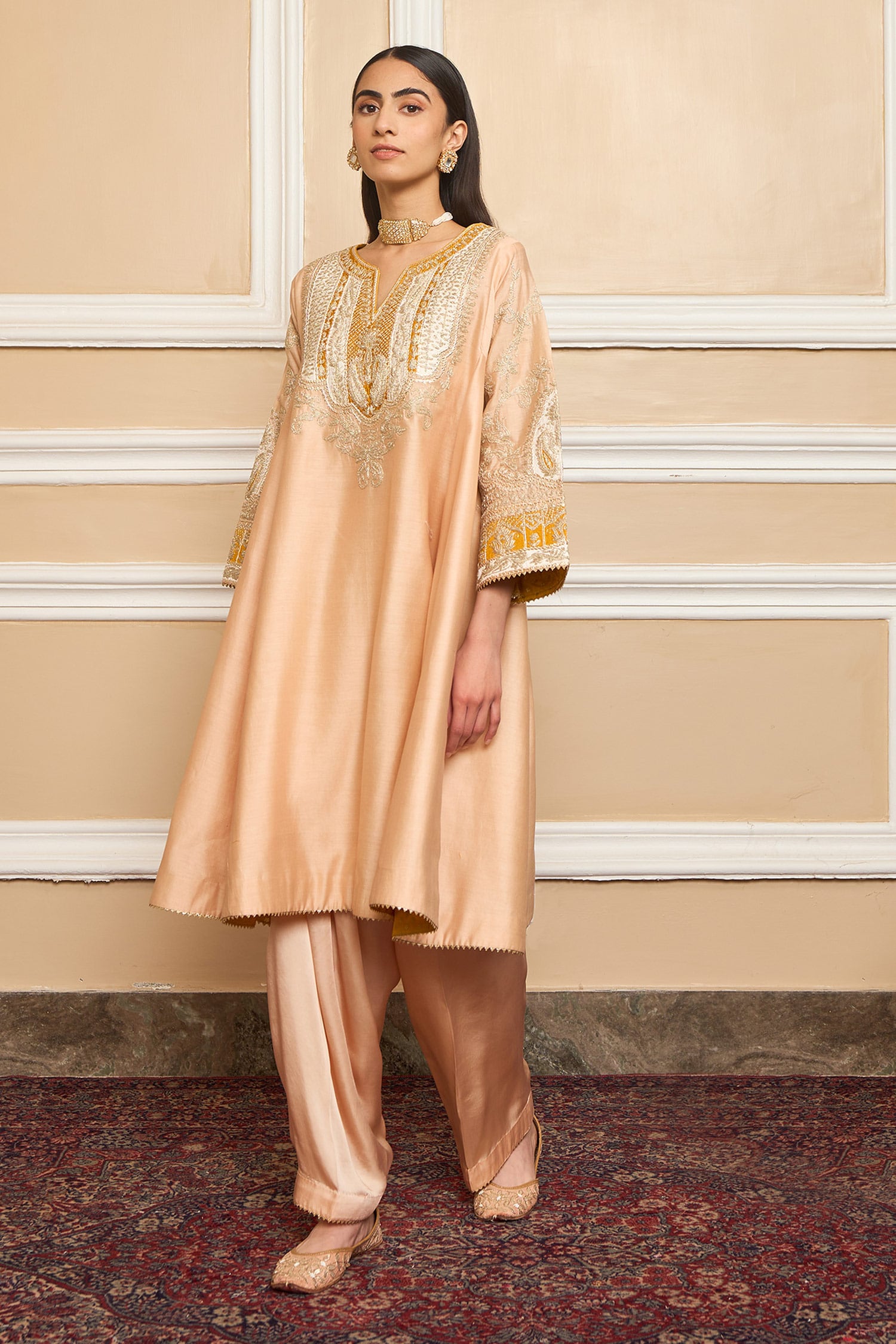 Buy Pink Choga Silk Chanderi Embroidery Kashmiri Tilla Mohsina And ...