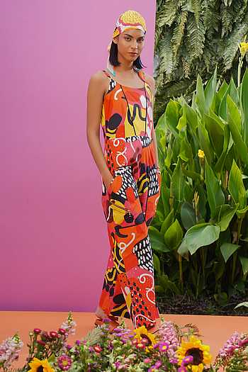 Buy Multi Color Poplin Abstract Round Erica Pattern Jumpsuit For Women ...