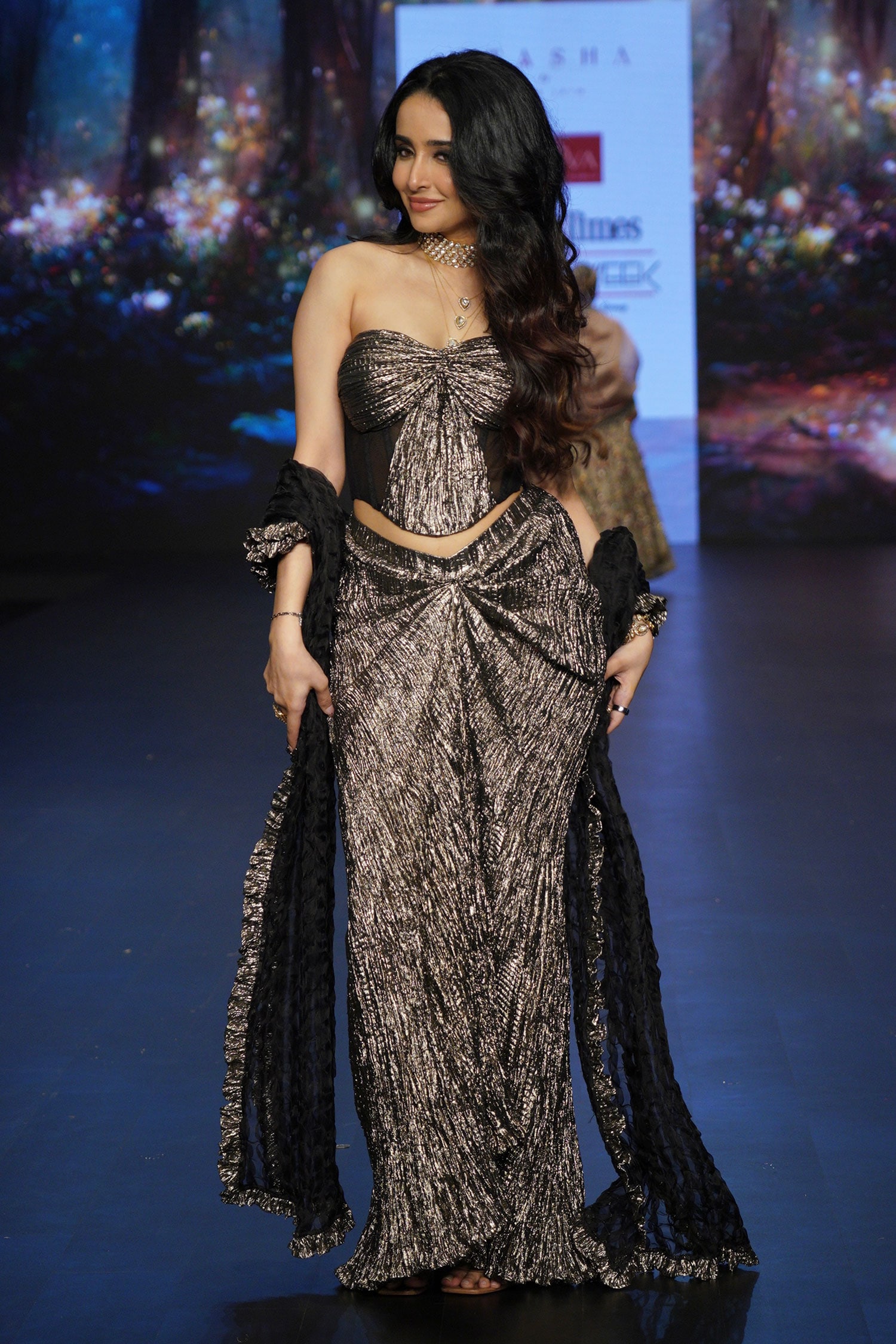 Buy Black Skirt Metallic Tissue Textured Sweetheart Set For Women by Etasha by Asha Jain Online ...