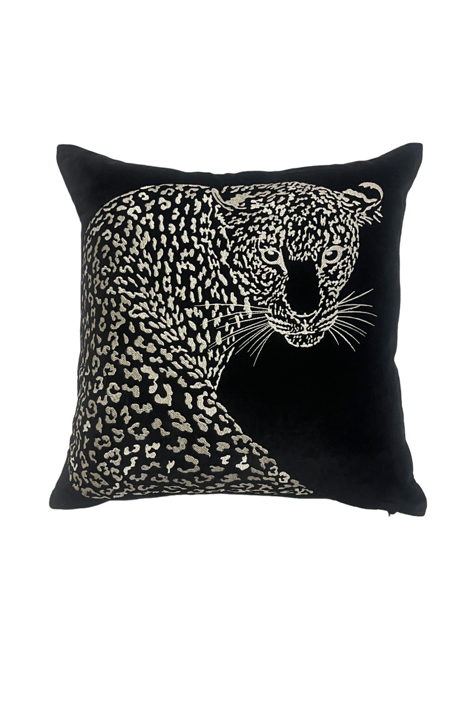 Buy Black 100% Cotton Velvet Embroidery Snow Leopard Cushion Cover by ...
