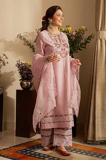Buy Purple Kurta Pure Silk Chanderi Embroidered Cut Work Gulchini ...