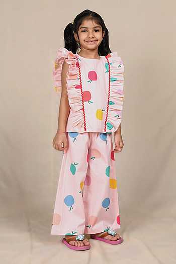 Buy Peach Printed Apples Top And Pant Set For Girls by APRICOTKIDS ...