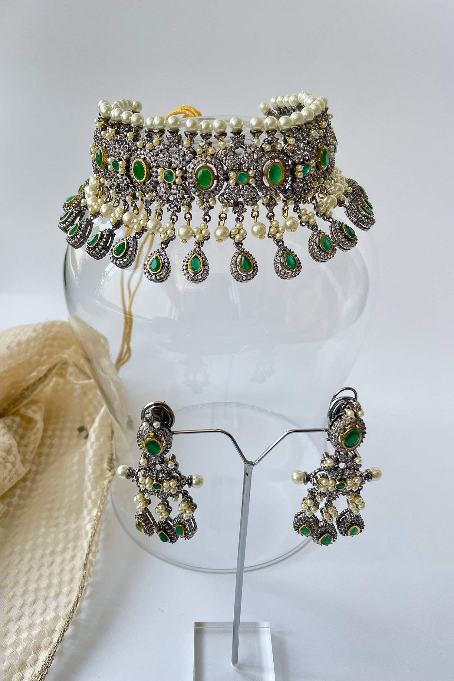 Buy Green Stone Embellished Choker Set by Studio6 Jewels Online at Aza ...