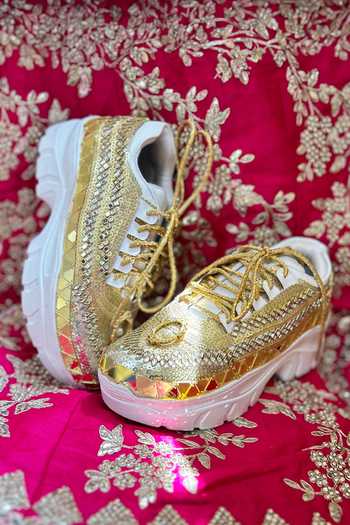 Buy Gold Embellished Goddess Sequin Sneakers by Chal Jooti Online at ...
