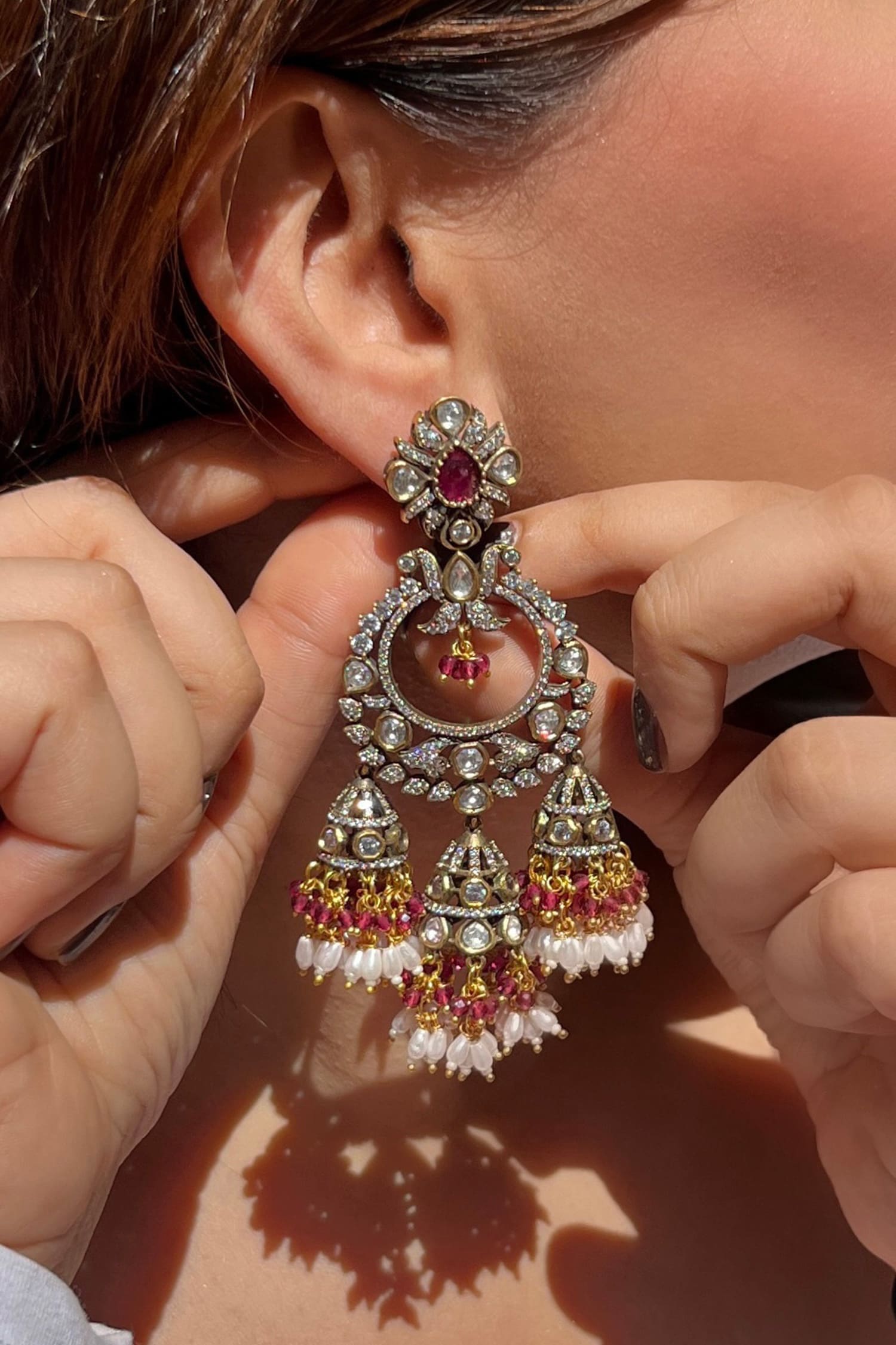 Buy Multi Color Pearl Lotus Carved Danglers by Prestones Online at Aza ...