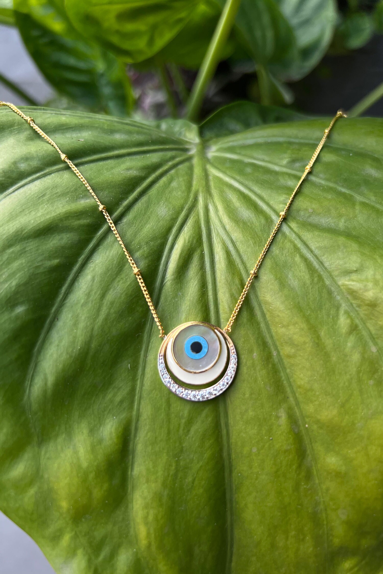 Buy Gold Plated Moissanite Stone Embellished Evil Eye Pendant Necklace ...