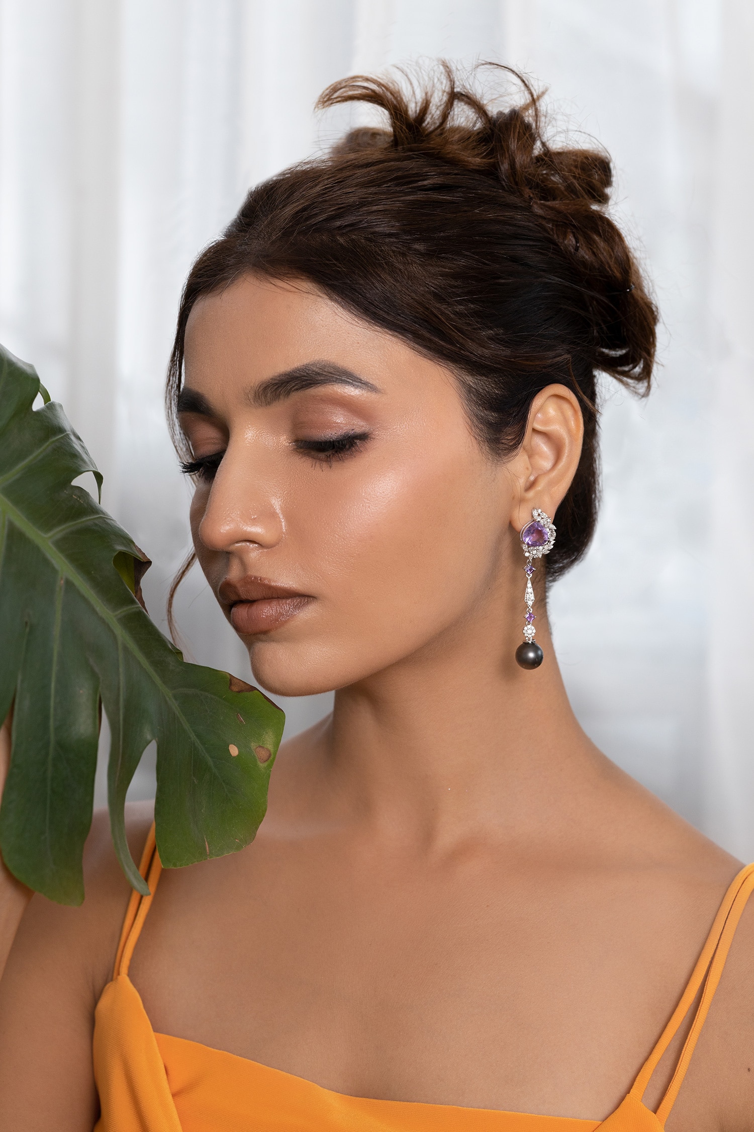 Buy White Natural Tahitian Black Pearl Amethyst And Embellished Drop Earrings by Ruuh Studios ...