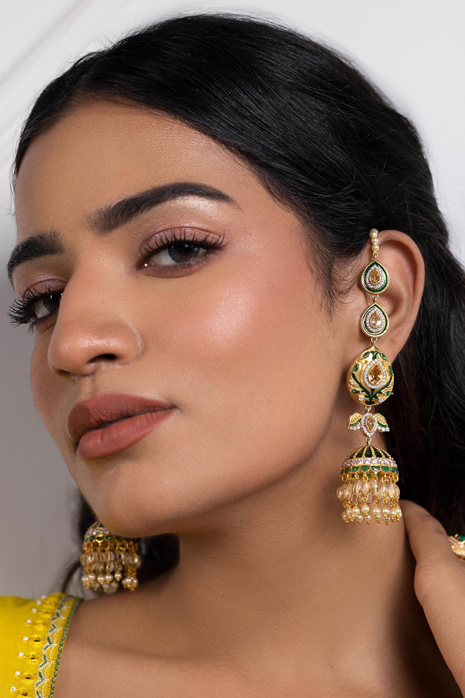 Buy Green Meenakari Citirne And Jhumkas by Ruuh Studios Online at Aza ...