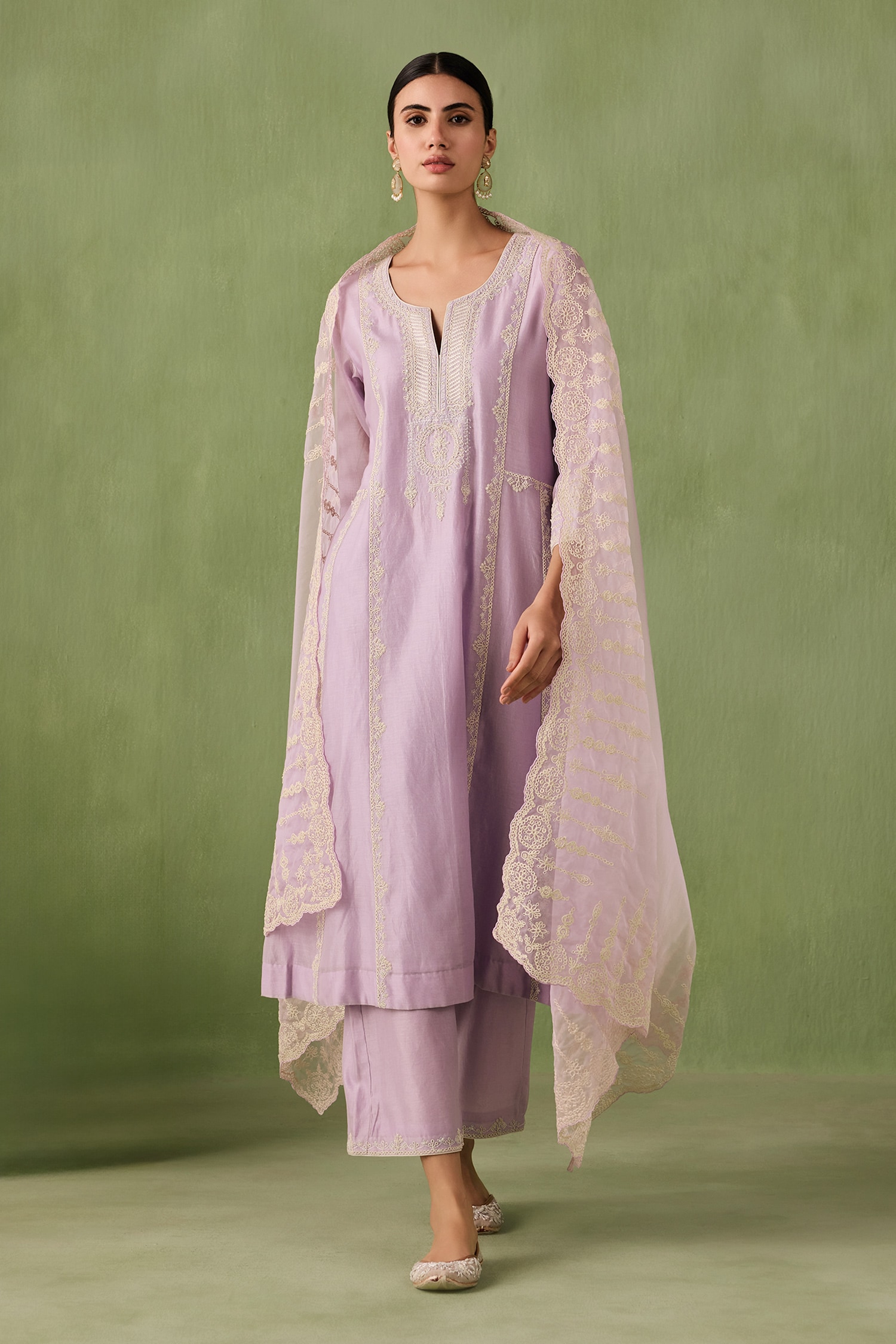 Buy Purple Silk Chanderi Embroidered Pearl Notched Fun In The Sun Kurta ...