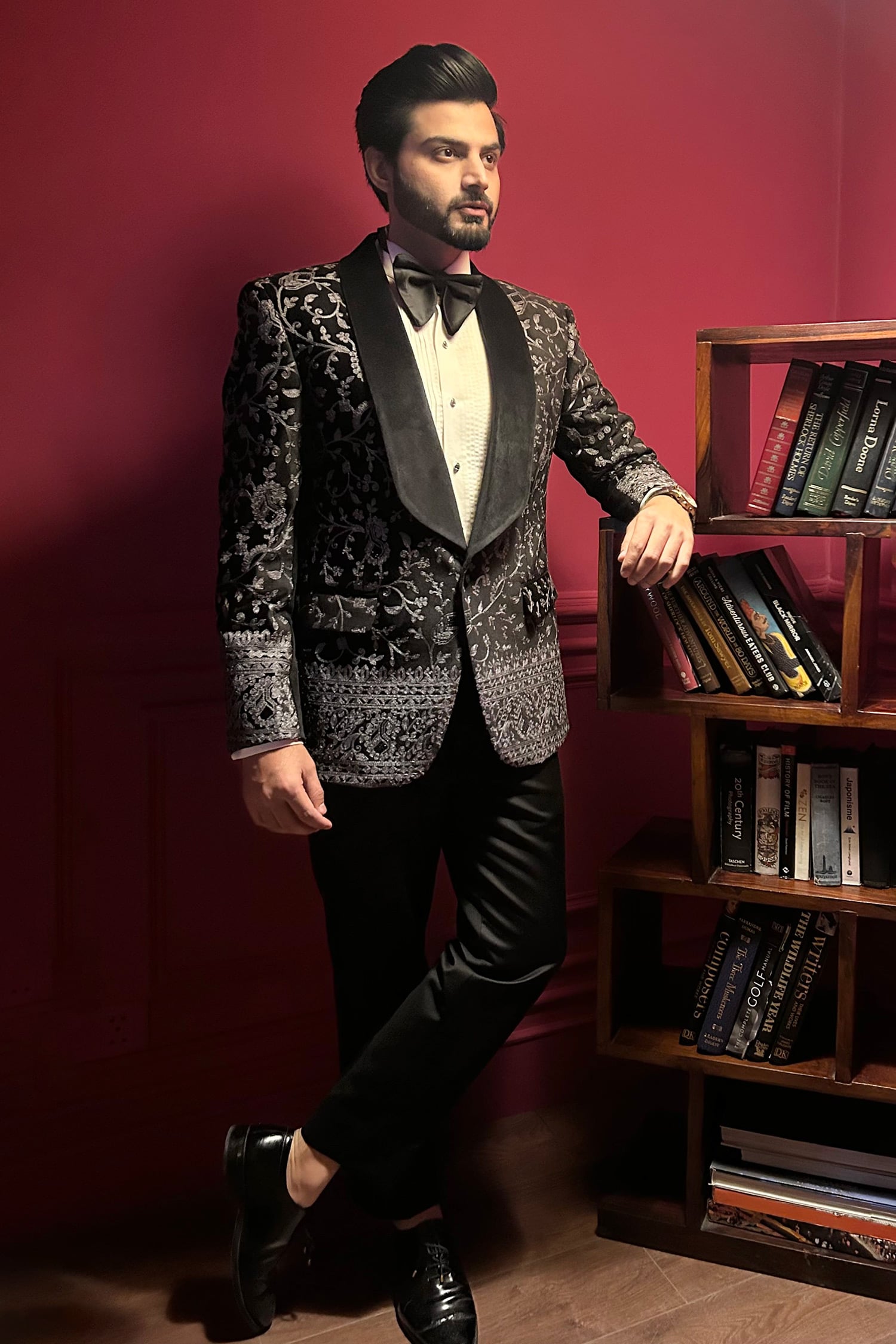Buy Black Tuxedo Velvet Embroidered Thread Trouser Set For Men by The ...