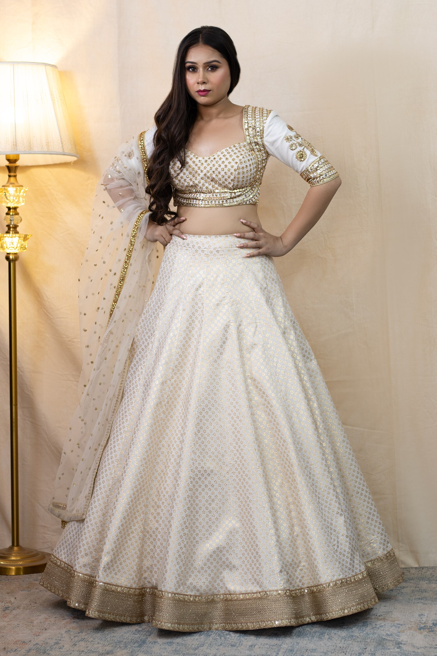 Buy Ivory Net Woven Floral Sweetheart Lehenga Set For Women by STUDIO ...