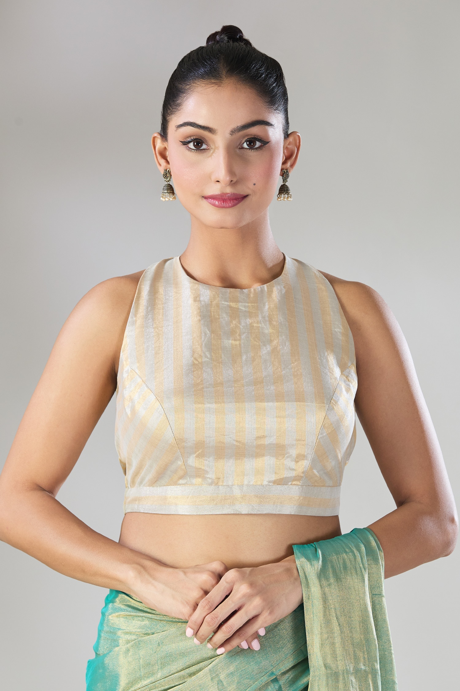 Buy Silver Handwoven Pure Tissue Halter Hima Saree Blouse For Women by ...