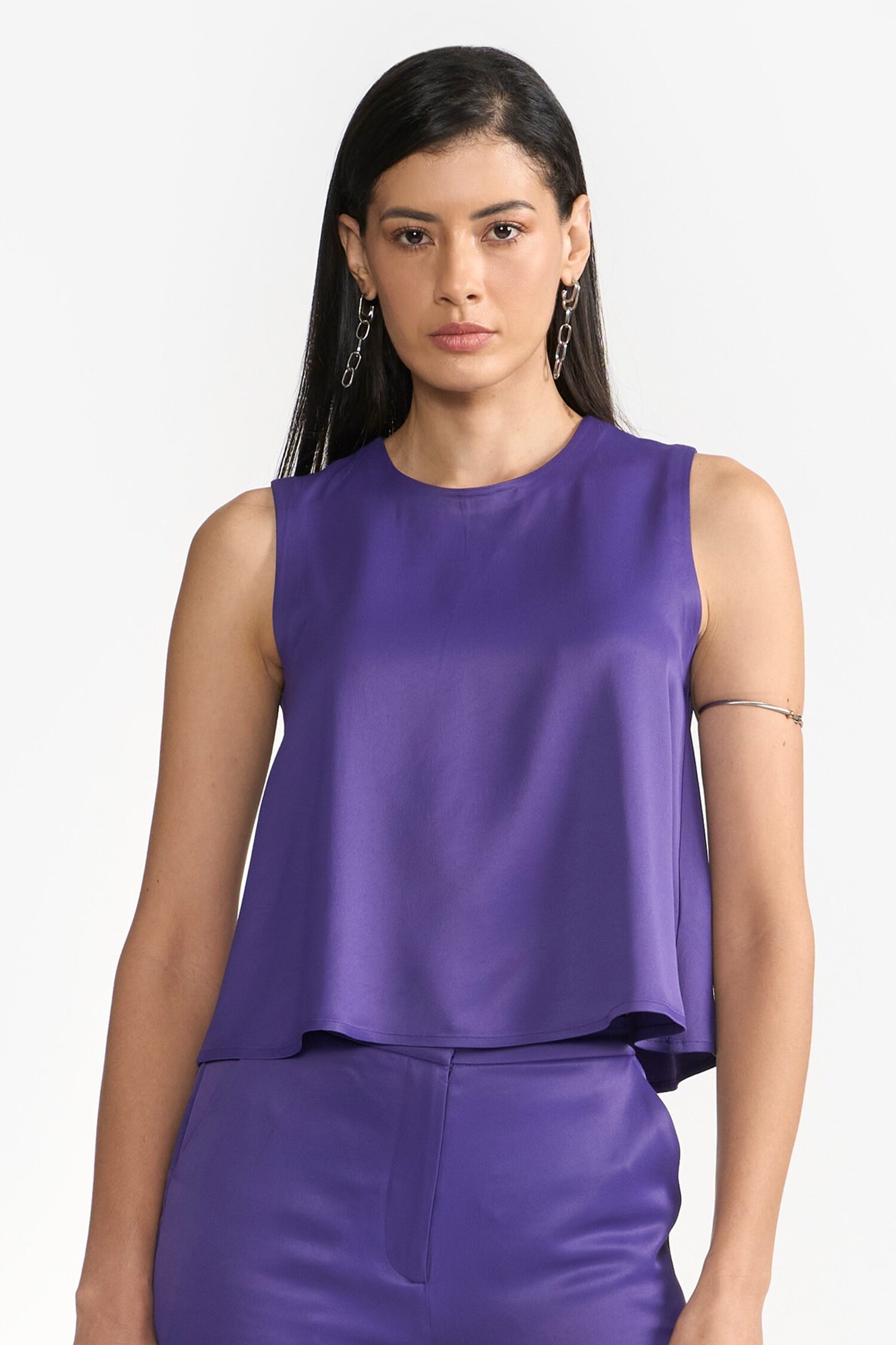 Buy Purple Cotton Solid Round Elina A-line Top For Women by PERONA ...
