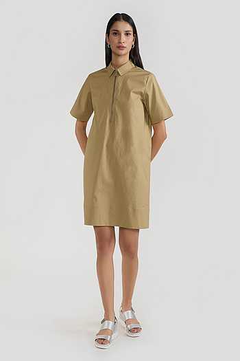 Buy Green Cotton Solid Collared Greta Short Dress For Women by PERONA ...