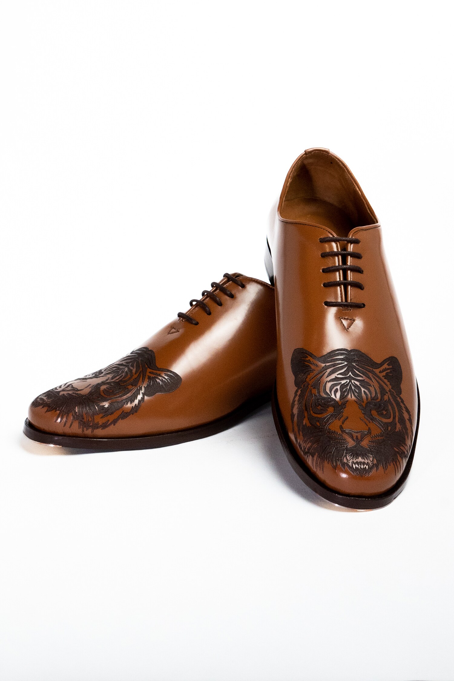 Buy Brown Tiger Motif Shera Pattern Leather Shoes For Men by ANIKET ...