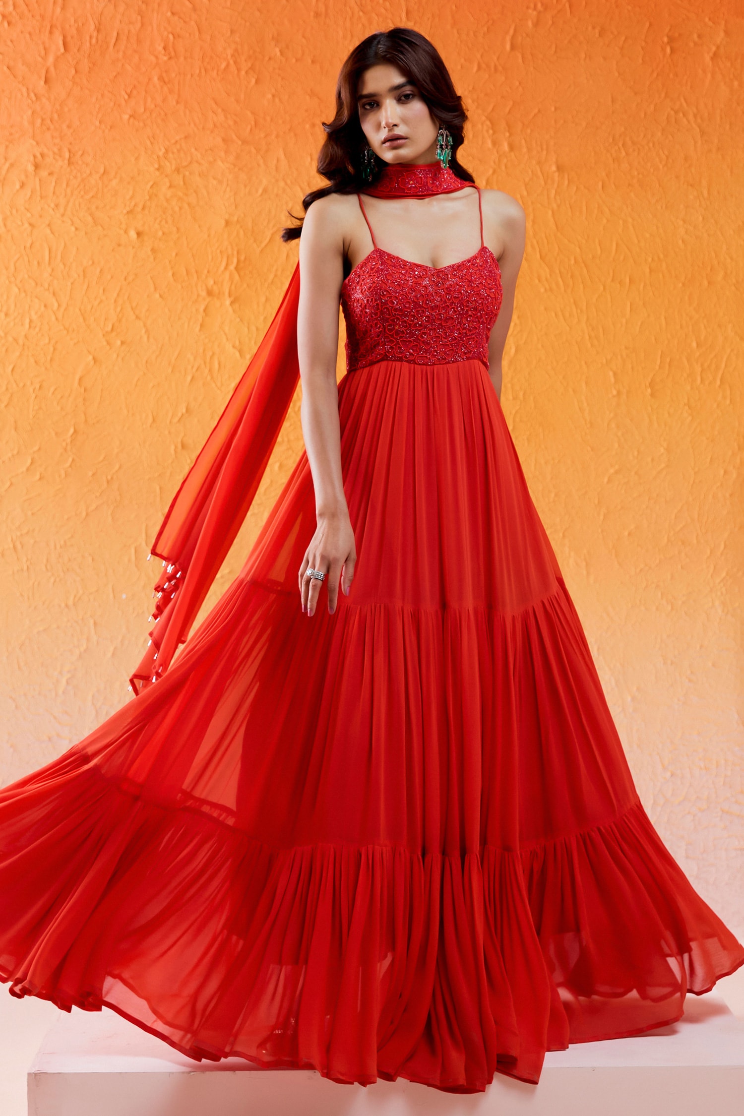 Buy Red Viscose Georgette Hand Embroidery Cutdana Scarlet Anarkali With