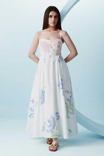 Buy White Cotton Print Ivy Sweetheart Neck Edith Corset Dress For Women ...