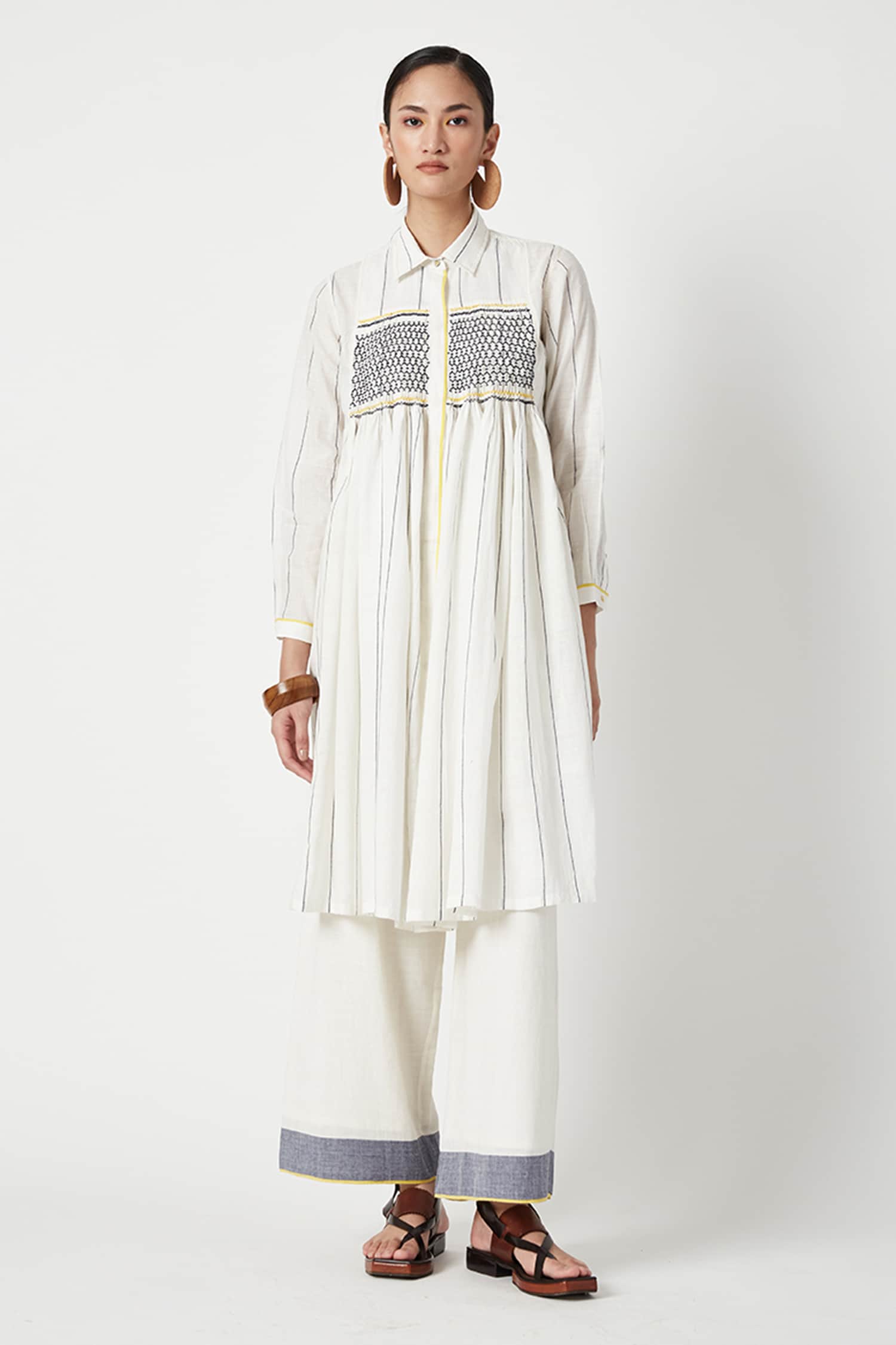 Buy White Cotton Smocked Shirt Collar Patios Tunic For Women by Payal ...