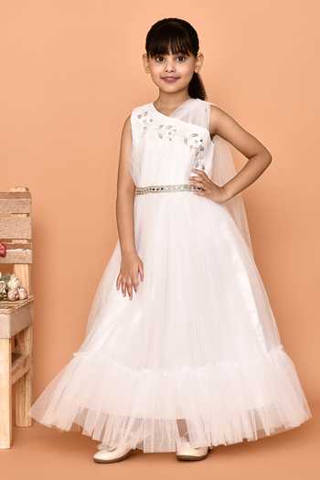 Buy White Net Embroidery Beads Floral 3d Gown For Girls by Banana Bee ...