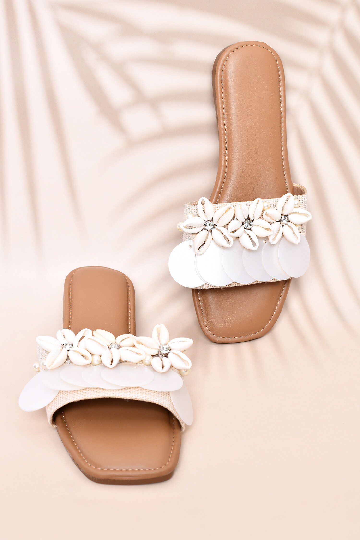 Buy White Embellished Shells Flats by Nayaab by Aleezeh Online at Aza ...