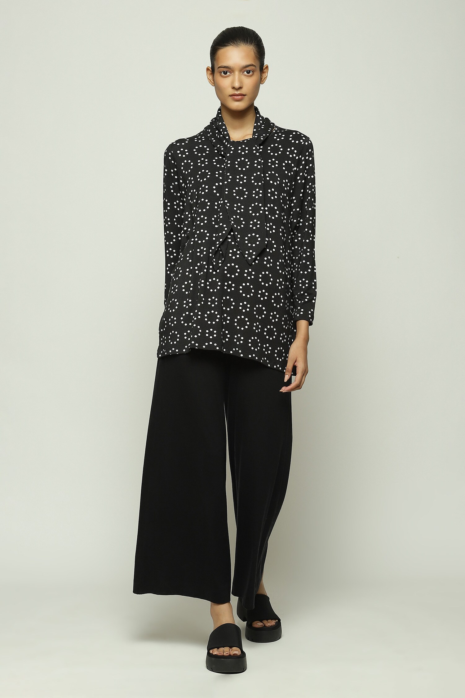 Buy Black Tencel Lycra Printed Ring Tie-up Top For Women by Abraham ...