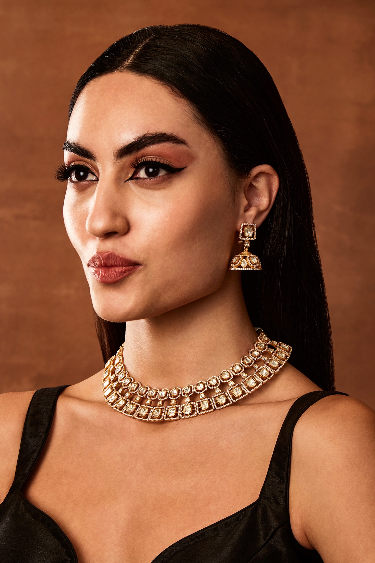 Buy Gold Plated Moissanite Polki Mirza Framed Quad Jewellery Set by ...