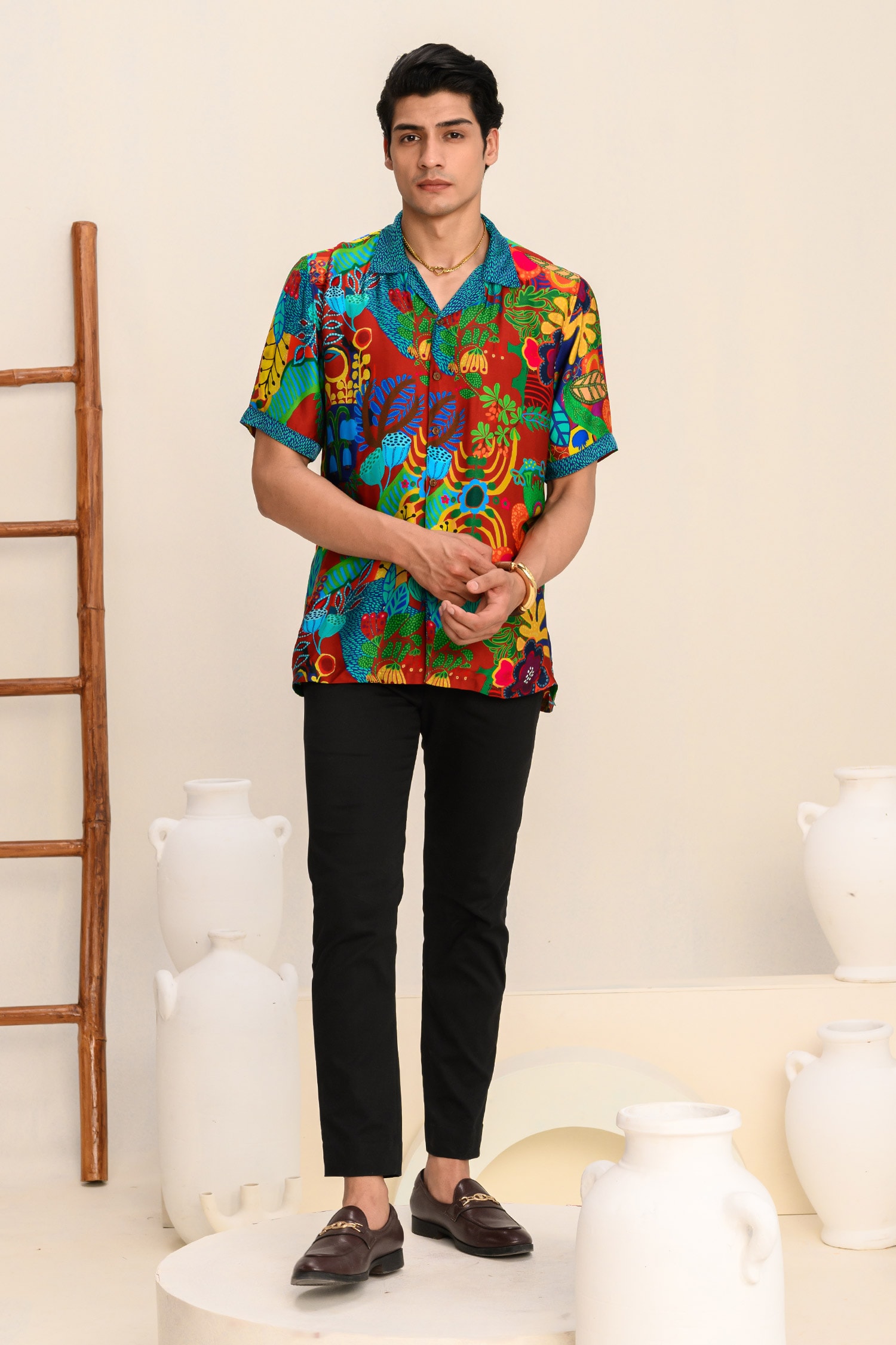 Buy Multi Color Shirt Silk Satin Printed Floral And Trouser Set For Men ...