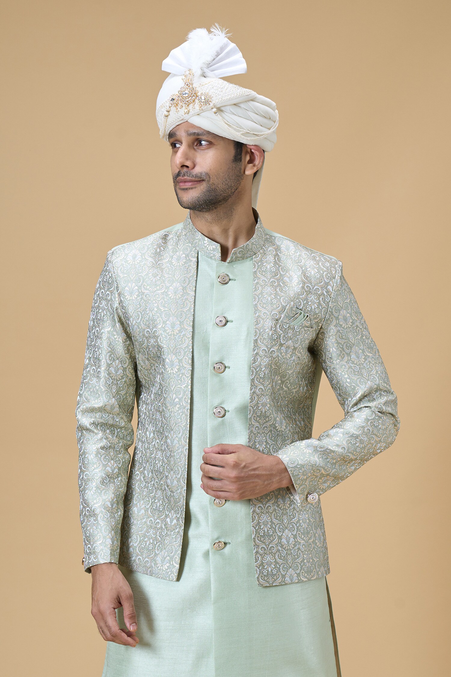 Buy Off White Sequin Embroidered Border Safa For Men by Aryavir ...