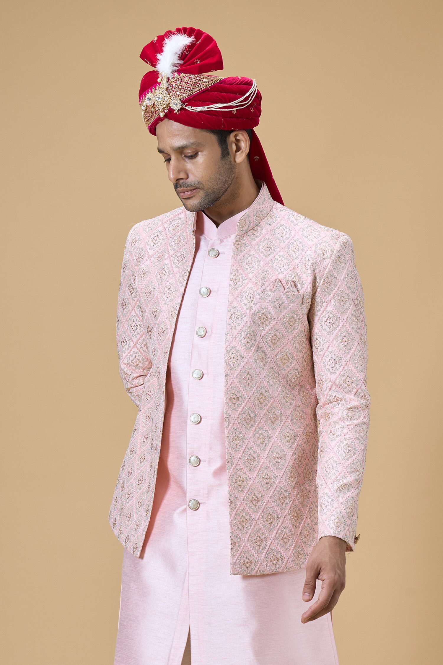 Buy Pink Sequin Velvet Embroidered Safa For Men by Aryavir Malhotra ...