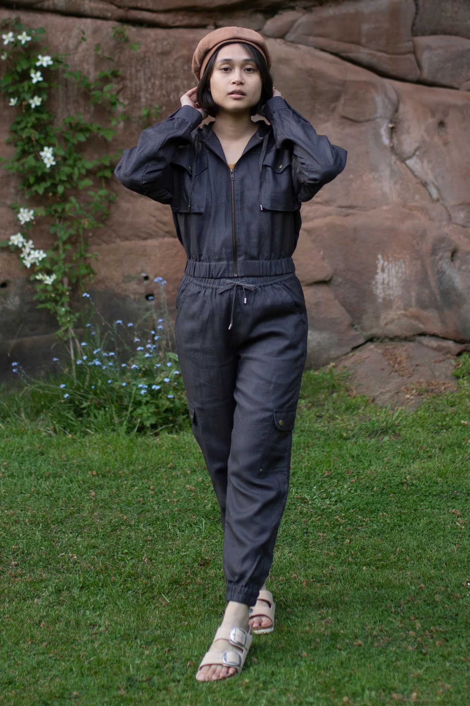 Buy Grey Linen Twill Plain Hooded Neck Seoul Jacket For Women by The Terra Tribe Online at Aza ...