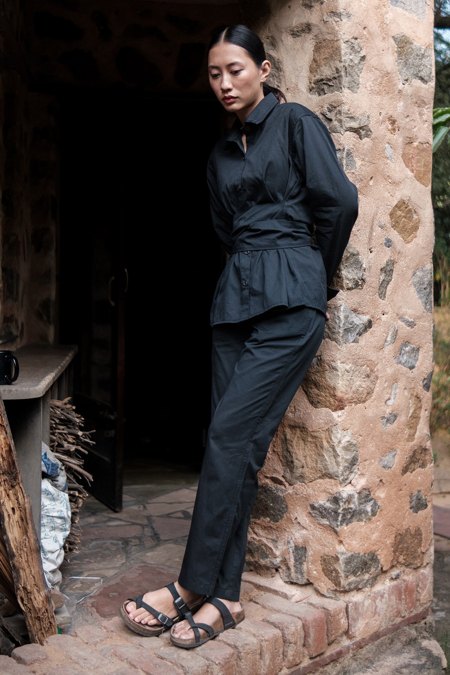 Buy Black Organic Cotton Solid Straight-legged Pant For Women by The ...