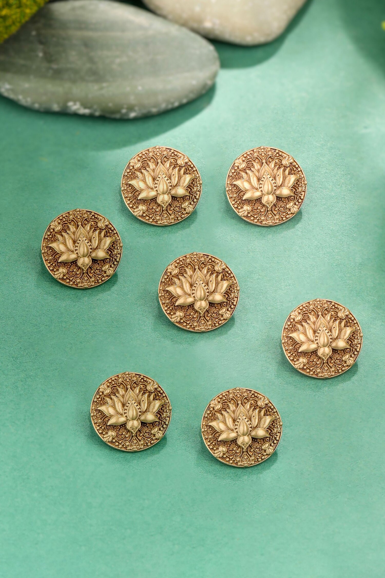 Buy Gold Carved Lotus 7 Pcs Buttons For Men by Cosa Nostraa Online at ...
