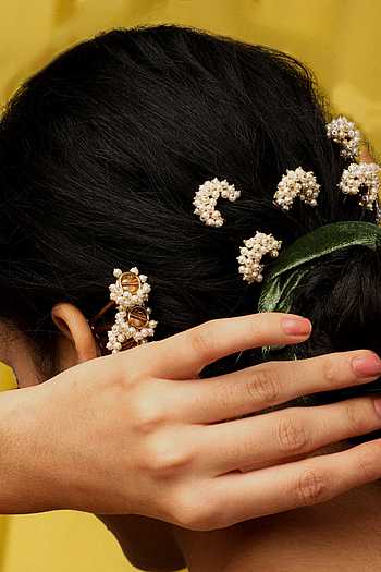 Buy Gold Pearls Embellished Hair Pins - Set Of 3 by SUHANI PITTIE ...