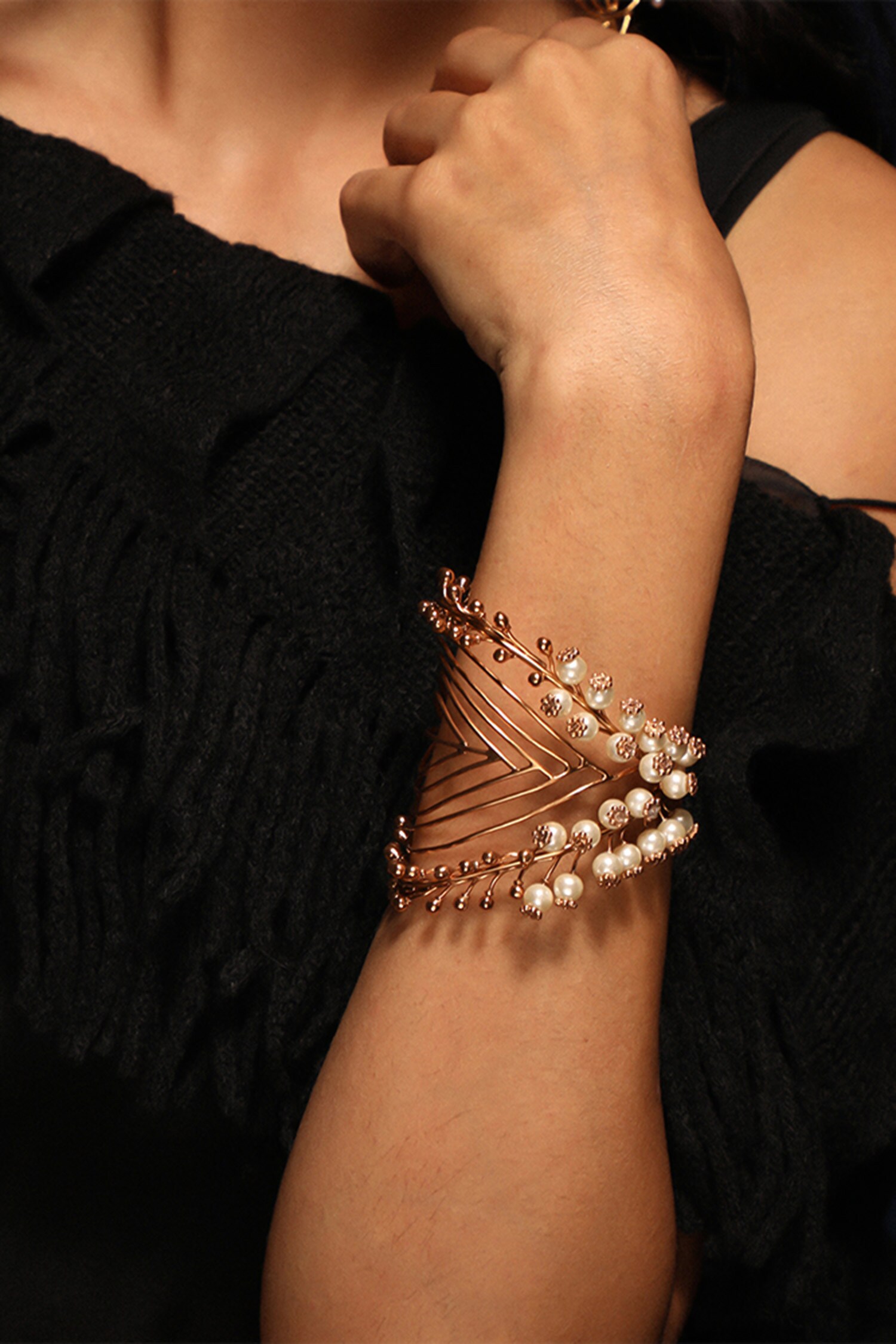 Buy Gold Plated Pearls Astral Aura Wire Cuff Bracelet by SUHANI PITTIE Online at Aza Fashions.
