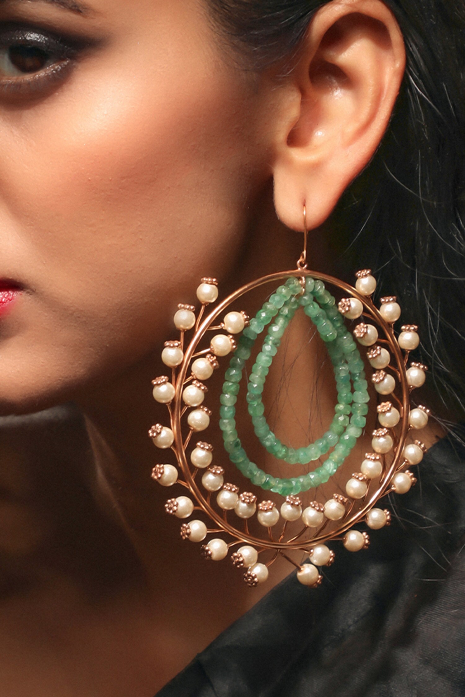 Buy Gold Plated Pearls Beryl Goddess Double Loop Earrings by SUHANI ...