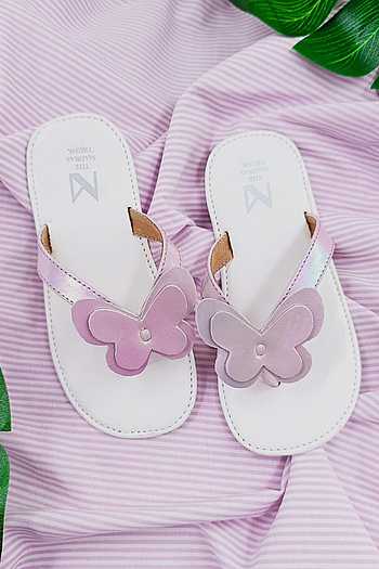 Buy Pink Fluffy Chrome Butterfly Strap Sandals For Girls by The Madras ...