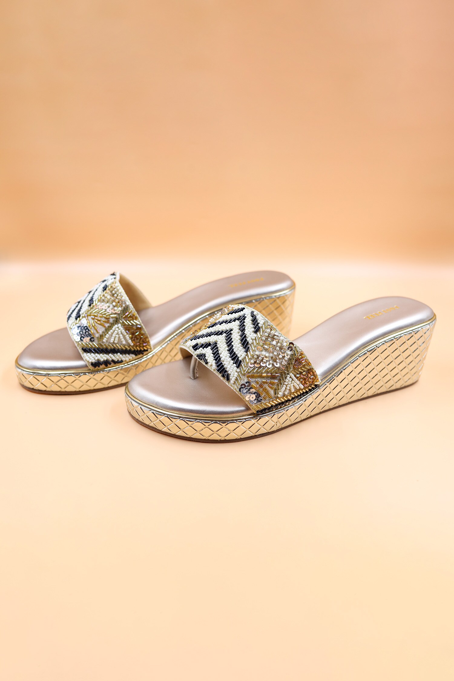 Buy Gold Anchor Thread Paisley Embellished Wedges by Foot Fuel Online ...