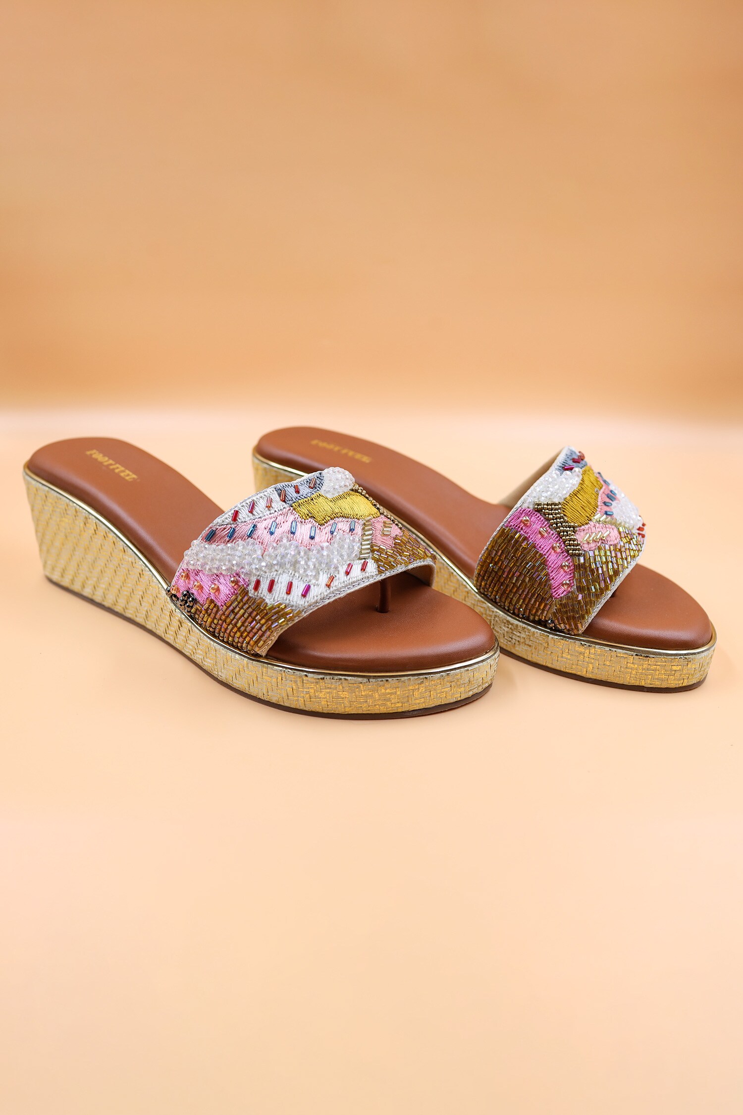 Buy Gold Anchor Thread Everly Embellished Wedges by Foot Fuel Online at ...