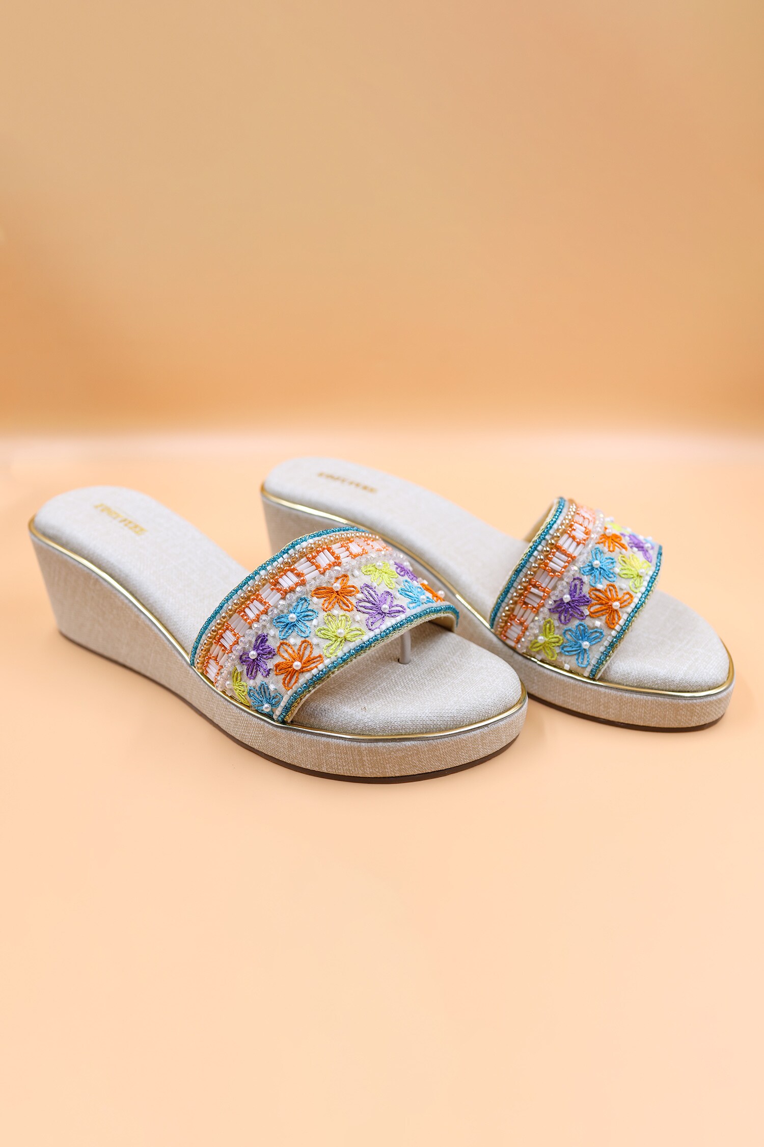 Buy Multi Color Anchor Thread Kinsley Embellished Wedges by Foot Fuel ...