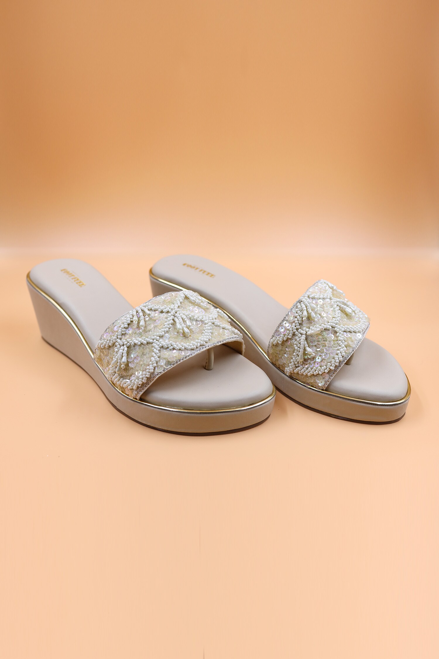 Buy Gold Anchor Thread Naomi Embellished Wedges by Foot Fuel Online at ...