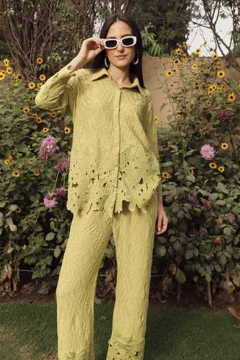 Buy Yellow Cotton Lace Kaleidoscopic Collar Myra Mesh Lily Shirt With ...