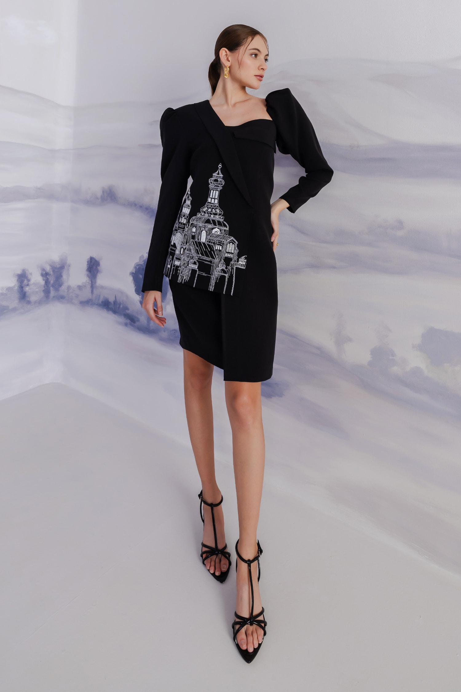 Buy Black Banana Crepe Embroidered Thread One-shoulder Blazer For Women ...