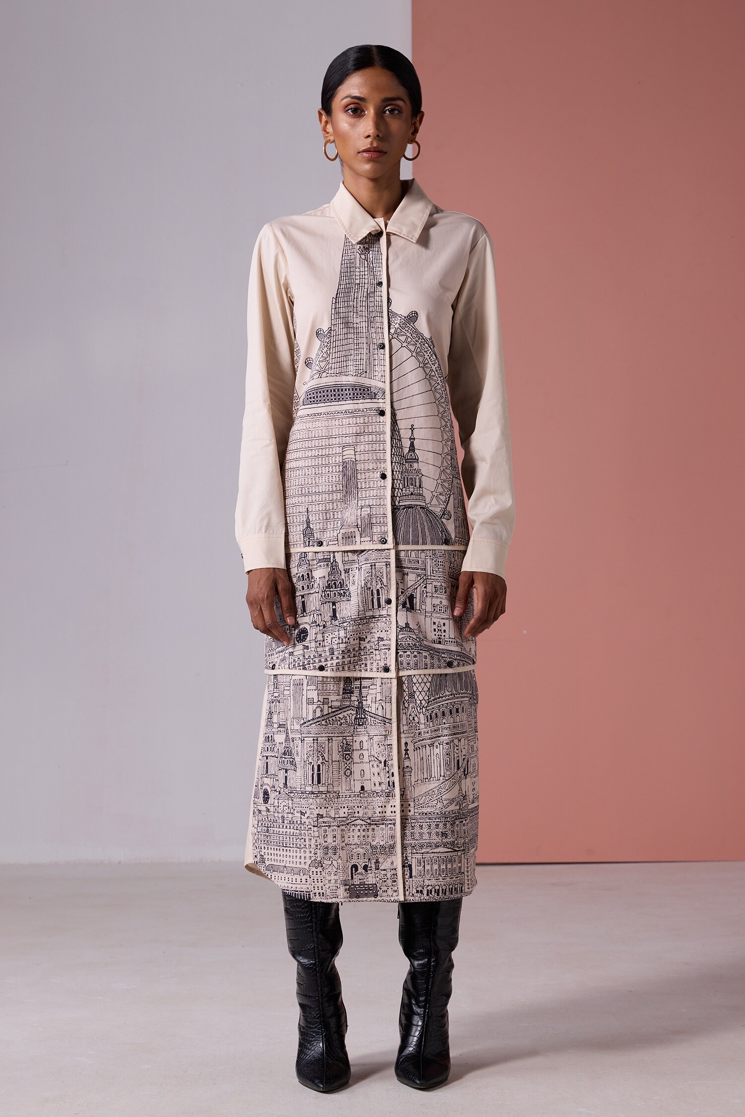 Buy Beige Cotton Printed London Collar Dress For Women by JYOTI SACHDEV ...