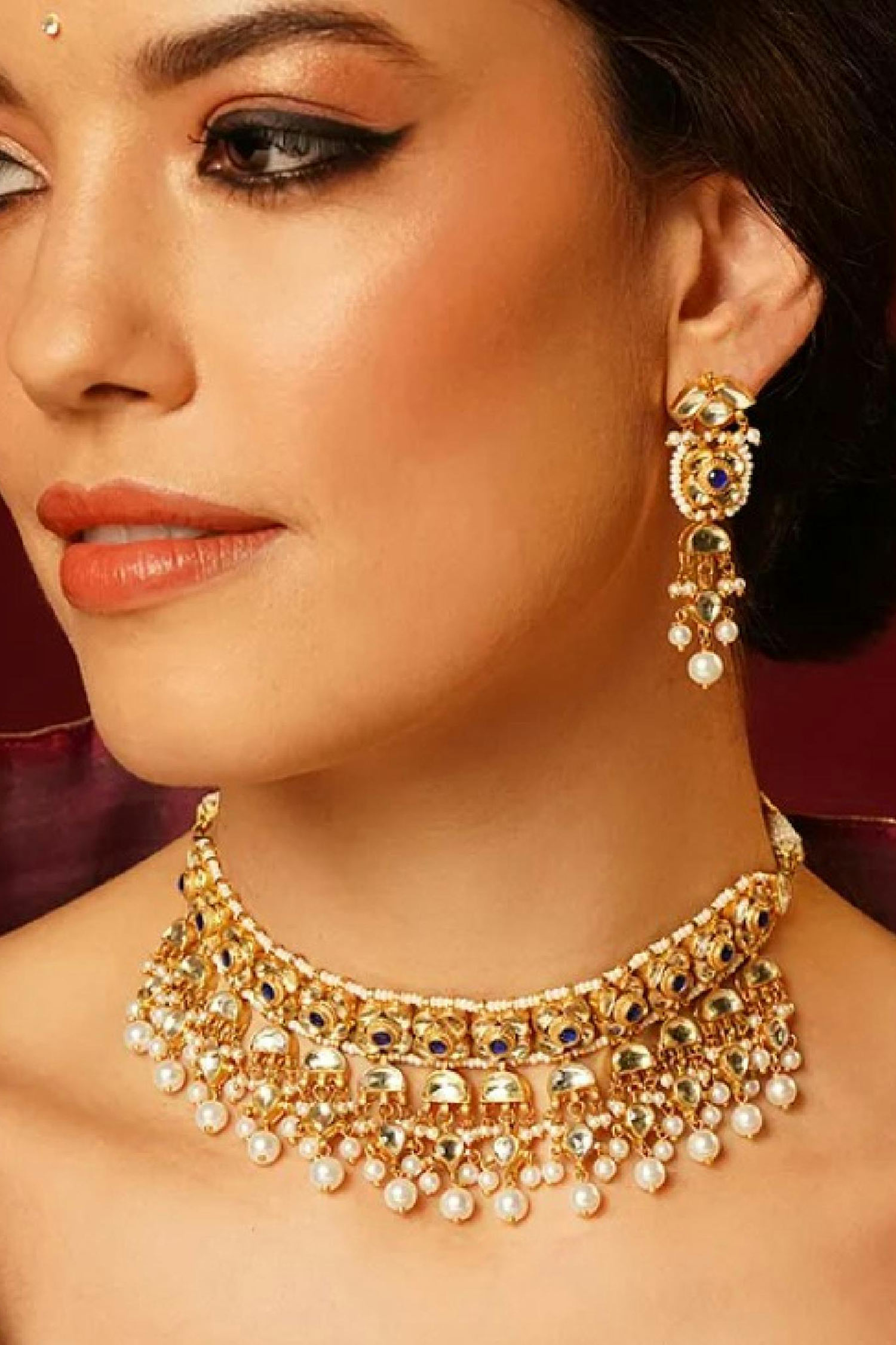 Buy Blue Jadau Stone Pearl Embellished Choker Set by MAISARA JEWELRY ...