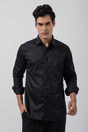 Buy Black Giza Cotton Embellished Bead Leopard Shirt For Men by KAKA ...