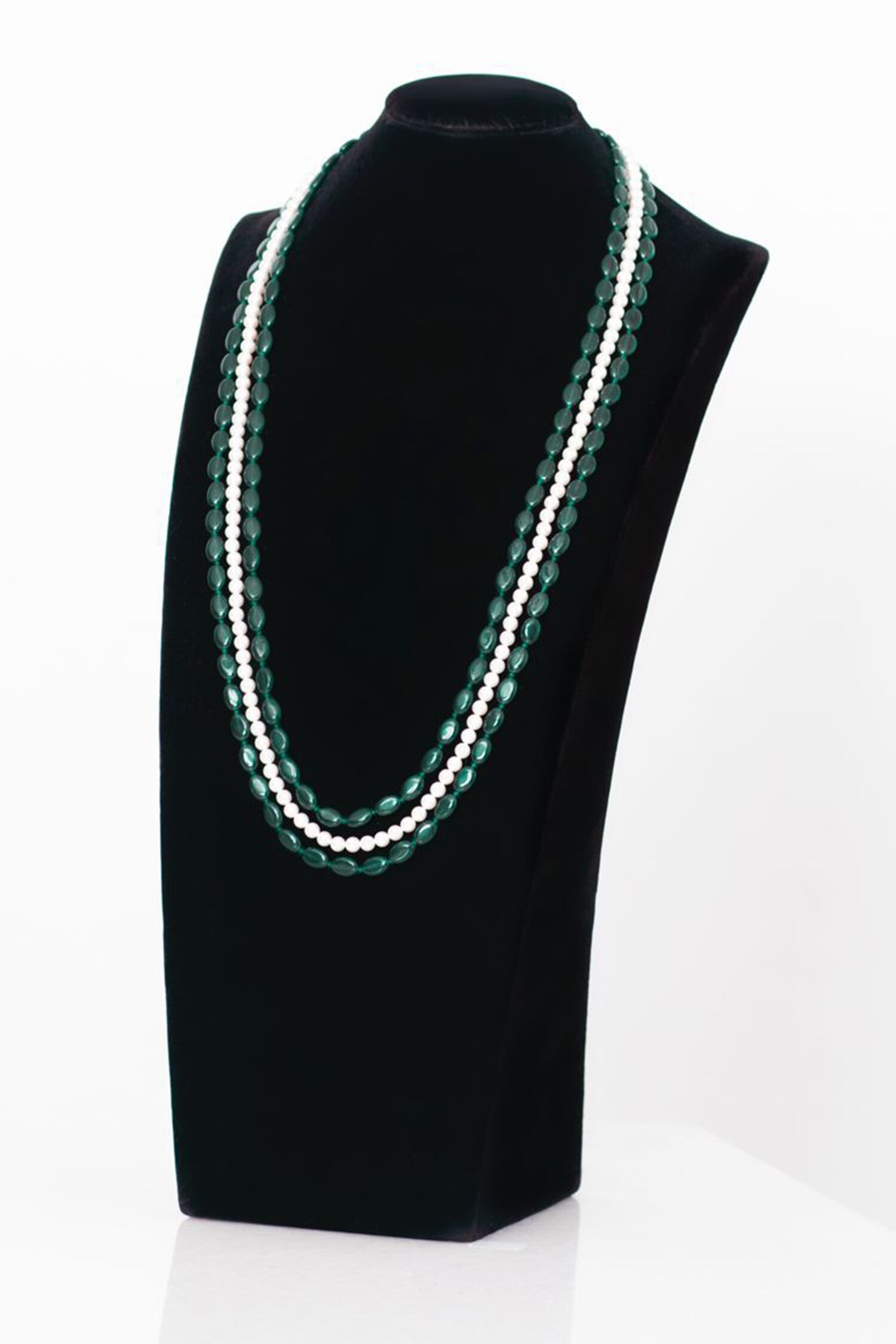 Buy Green Semi Precious Stone Three-layered And Pearl Maala For Men by ...
