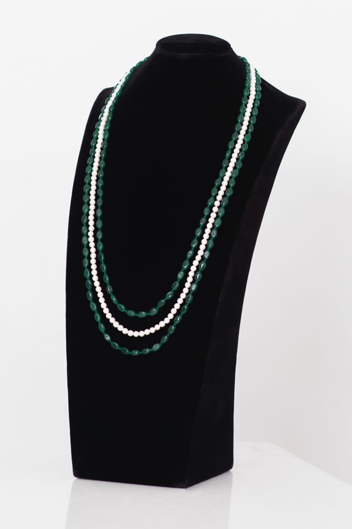 Buy Green Semi Precious Stone Three-layered And Pearl Maala For Men by ...