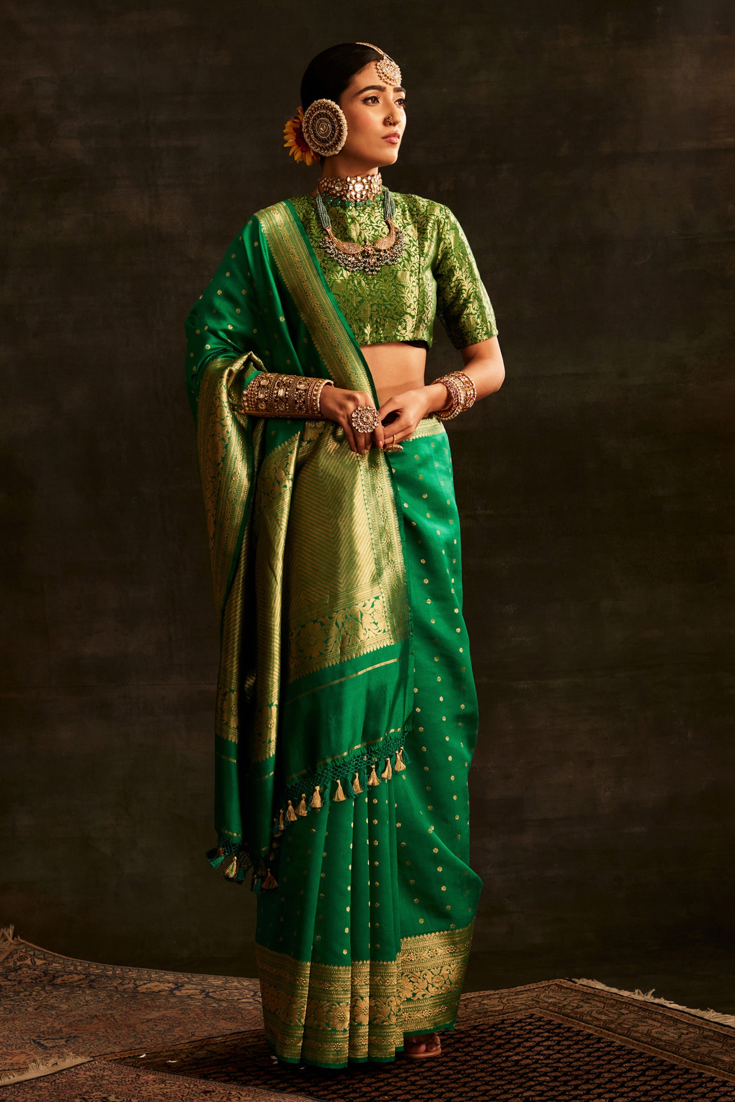 Buy Green Mulberry Silk Woven Floral Butti Saree With Running Blouse ...